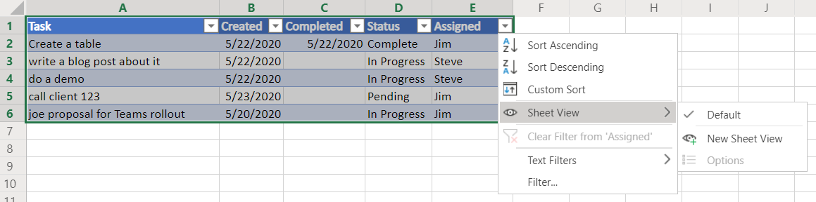 Office 365 Excel - Sheet View Feature - Kumo Partners